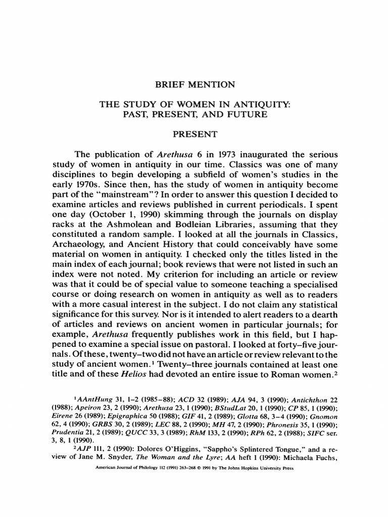 Pomeroy - 1991 - The Study of Women in Antiquity Past, Present, an ...
