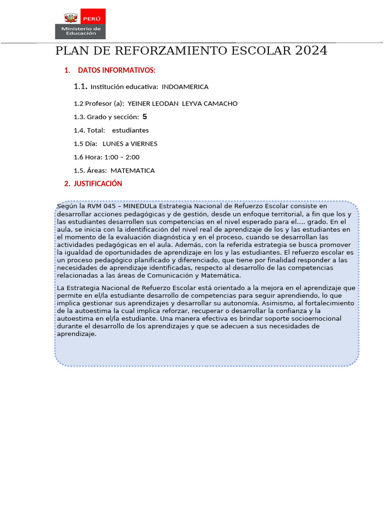 Finalizacion Refuerzo Escolar Quinto Grado | PDF | Evaluación | Aprendizaje