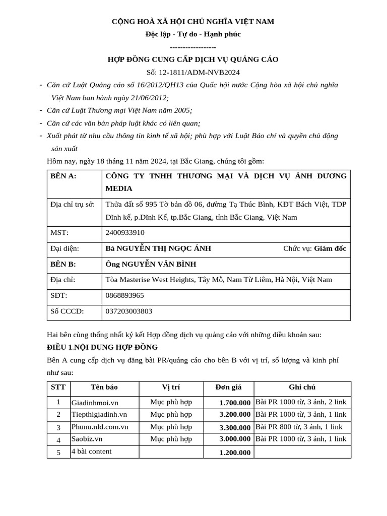 HOP-DONG-BOOK-BAO-ADMEDIA-NVB-18112024 Dfasd | PDF