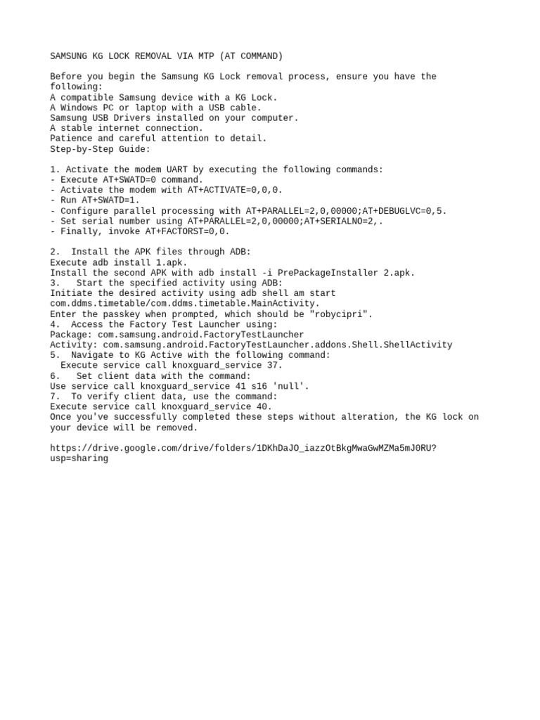 Samsung KG Lock Removal Guide | PDF