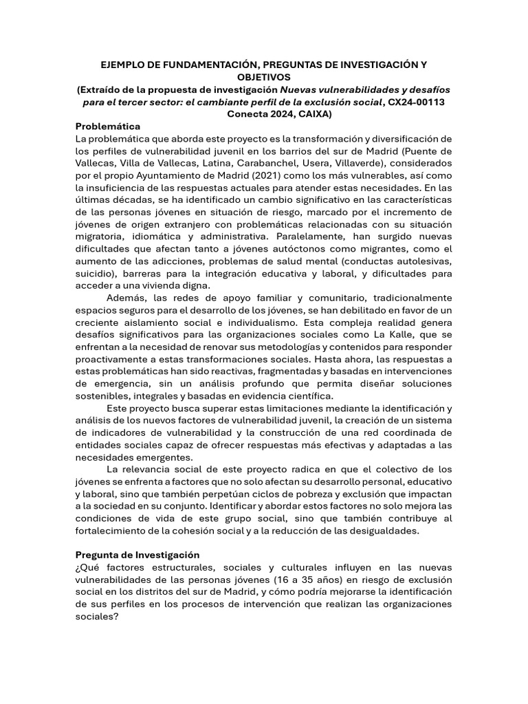 Ejemplo de Fundamentaciòn, Preguntas y Objetivos de Investigación ...