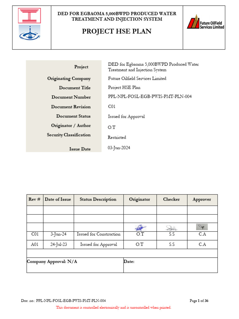 Ppl Npl Fosl Egb Pwis Pmt Pln 004 Project Hse Plan c01 | PDF | Fires ...