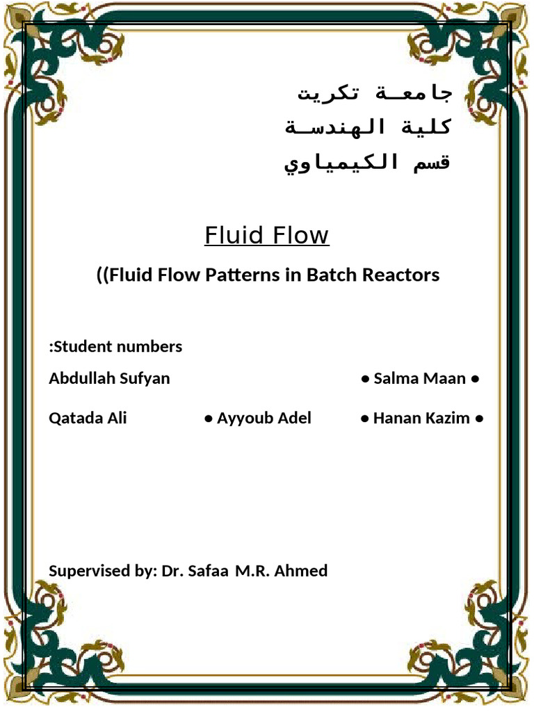 Fluid Flow Patterns in Batch Reactors | PDF | Chemical Reactor | Fluid Dynamics