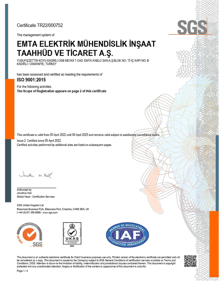 Emta Elektrik Iso 9001 2015 Ukas | PDF | Electric Power Distribution ...