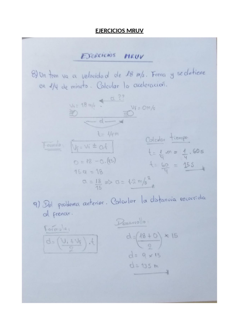 EJERCICIOS MRUV | PDF