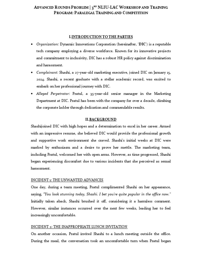 Advanced Round Problem - 3rd NLIU LAC WTP - Paralegal Training Competition | PDF | Sexual ...