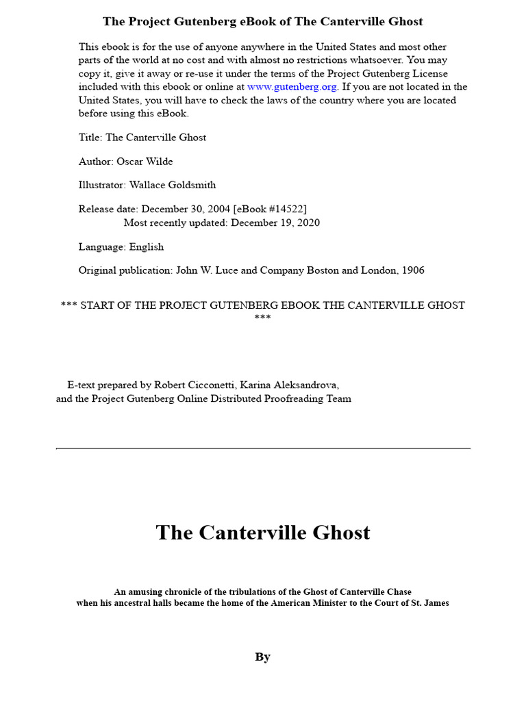 The Canterville Ghost by Oscar Wilde | PDF | Ghosts