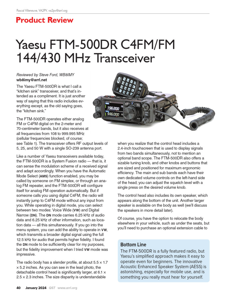 QST Product Revew January 2024_Yaesu FTM-500DR C4FM_FM 144_430 MHz Transceiver | PDF | Frequency ...