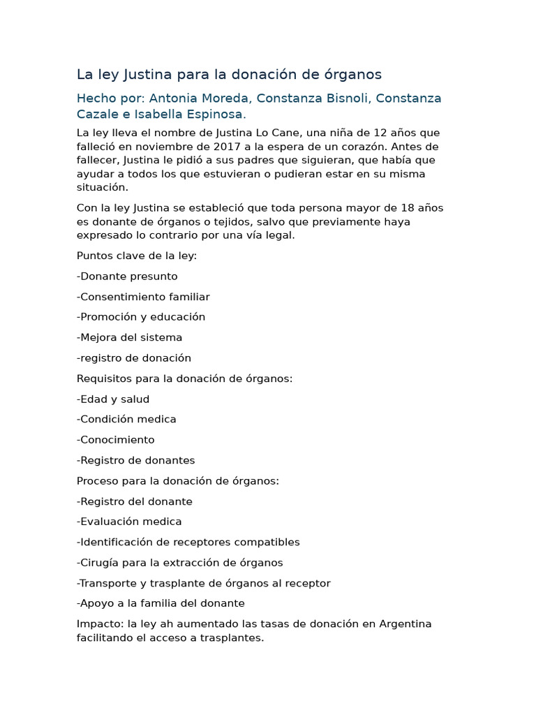 La Ley Justina para La Donaciã N de Ã Rganos | PDF