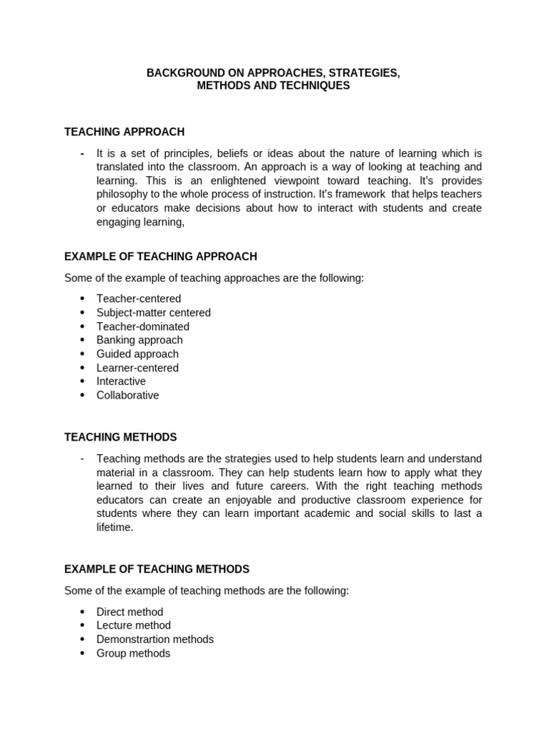 Approaches, Strategies, Methods and Technique | PDF | Teaching Method ...