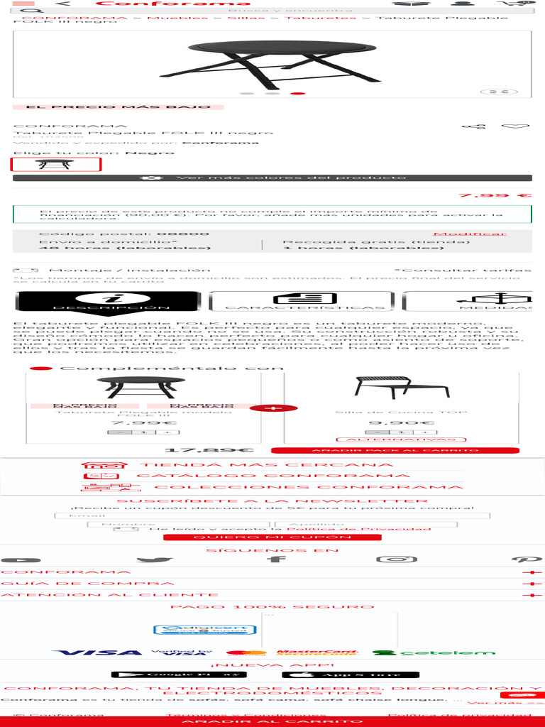 Taburete Plegable FOLK III Negro - Conforama | PDF | Sofá | Mueble