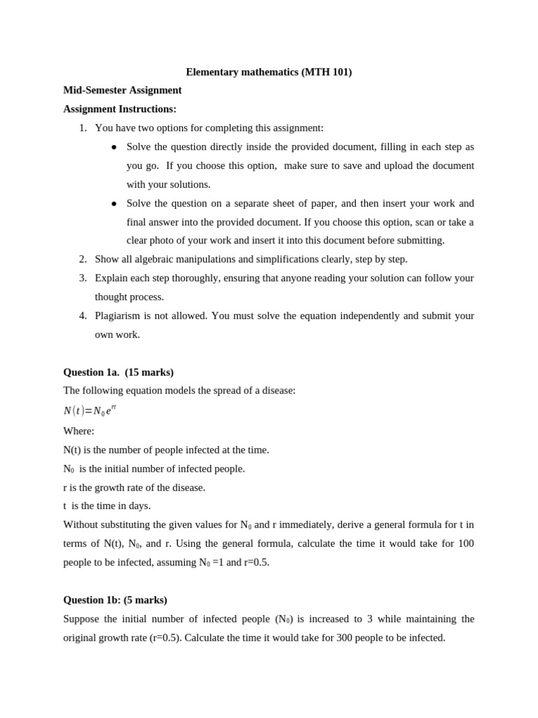 Elementary Mathematics - Mid Semester Assignment-1 | PDF