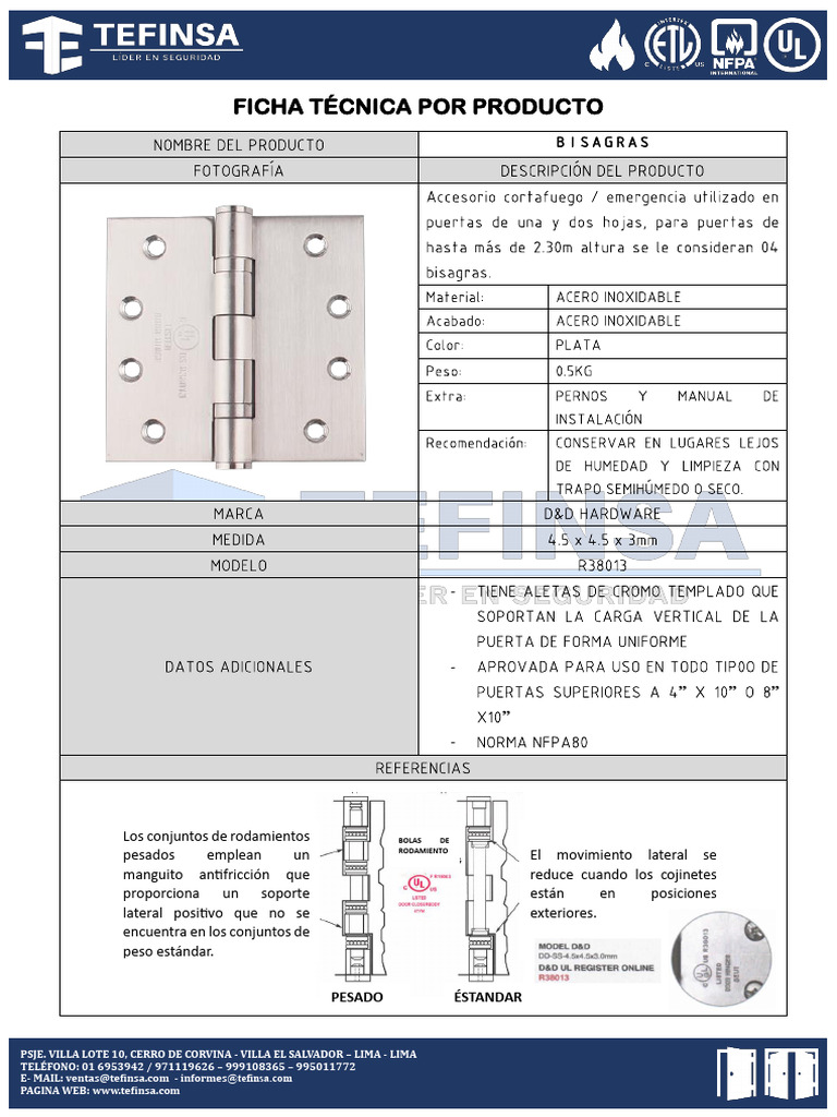 Ficha Técnica - Bisagra | PDF