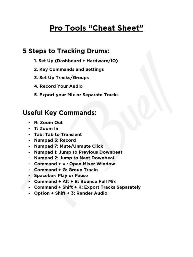 Pro Tools Cheat Sheet | PDF