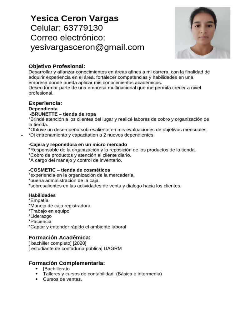 curriculum-vitae YESICA VARGAS | PDF