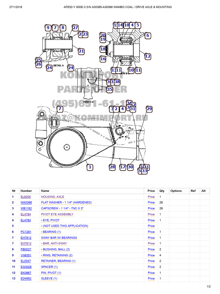 Wambo Coal Drive Axle Parts List | PDF | Washer (Hardware) | Axle
