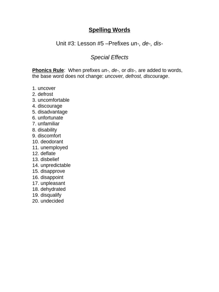 Unit 3 Lesson 5-Spelling List 2 | PDF