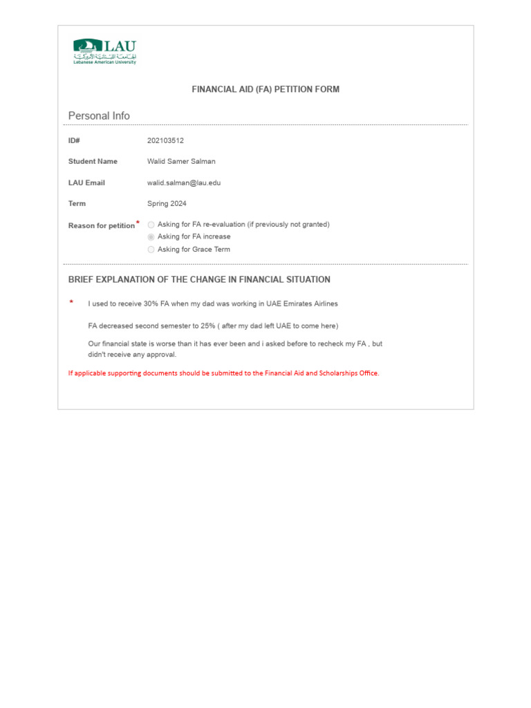 FinAid Petition Form | PDF