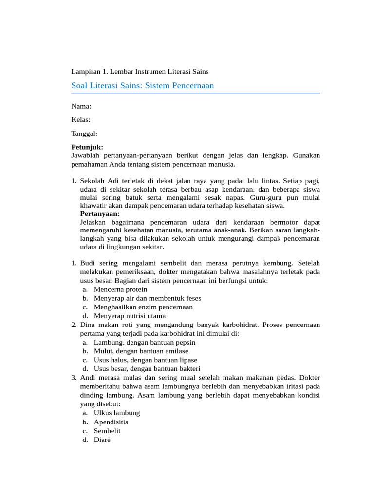 Lampiran 9 Instrumen Literasi Sains | PDF