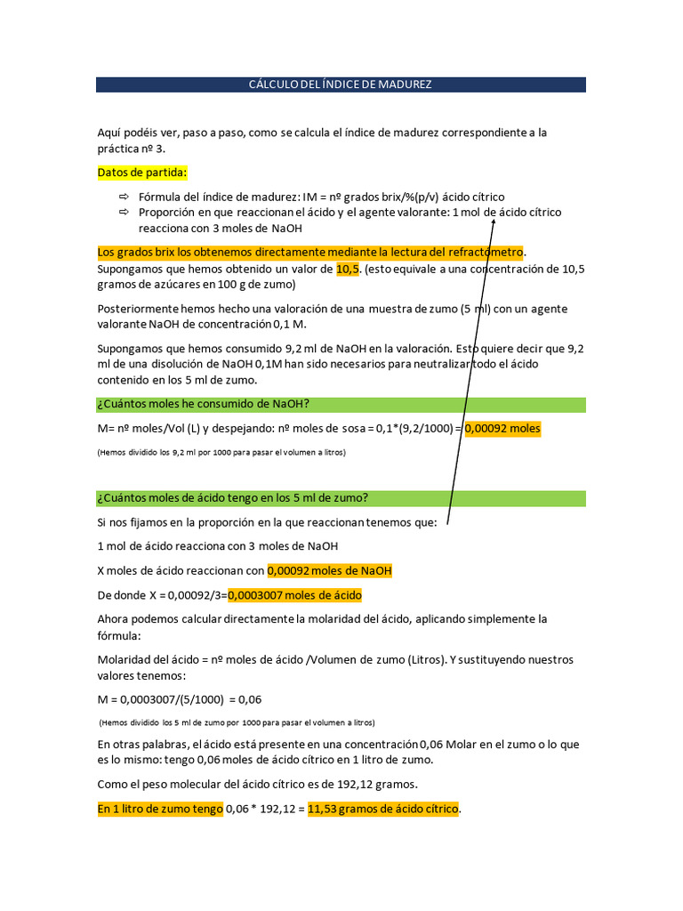 Cálculo Del Índice de Madurez | PDF | Concentración | Mole (Unidad)