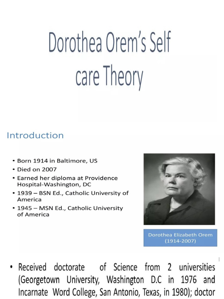 Dorothea Orems Self Care Theory | PDF