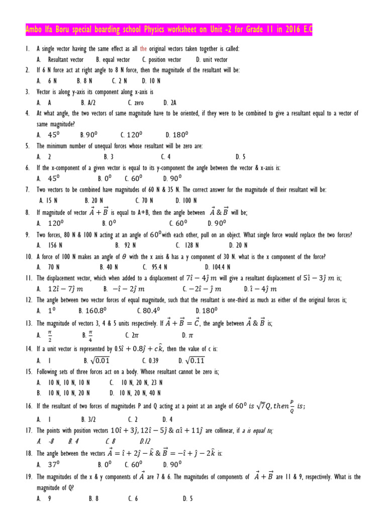 Vectors worksheet! | PDF | Euclidean Vector | Force Vectors worksheet! | PDF | Euclidean Vector | Force