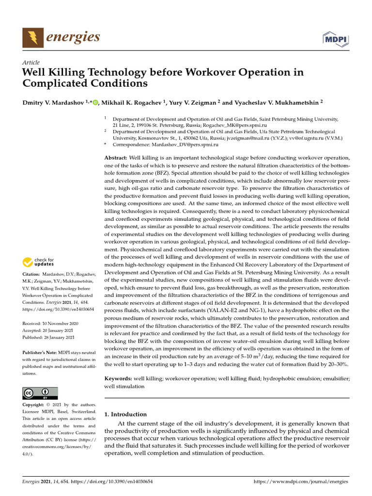 Well Killing Technology Before Workover Operation | PDF | Emulsion ...