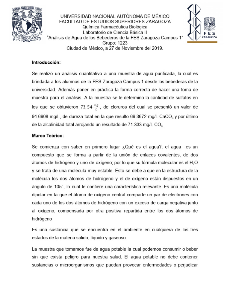 Analisis de Agua - Docx - Documentos de Google | PDF | Compuestos químicos | Química