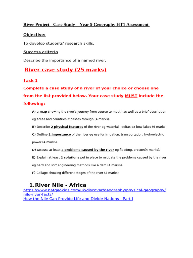 River Project - Year 9 Geography Assessment | PDF | River | Landscape