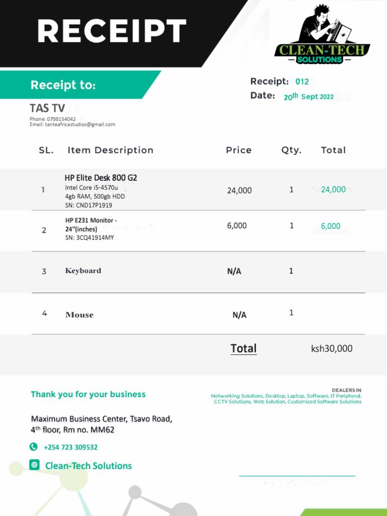 HP 800 g4 (tower) TAS-TV receipt | PDF