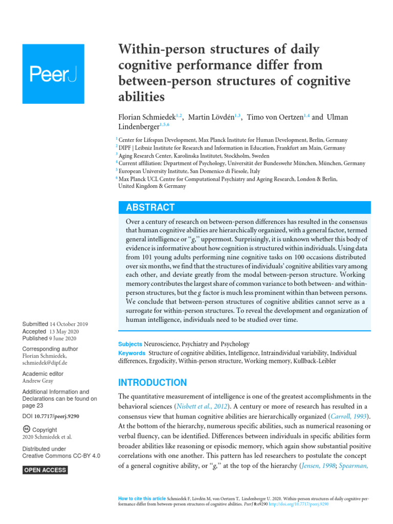 Within-Person Structures of Daily Cognitive Perfor | PDF