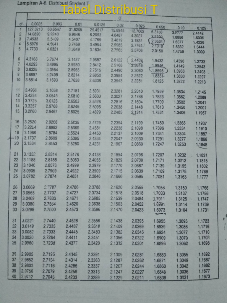 Tabel Distribusi T-1 | PDF