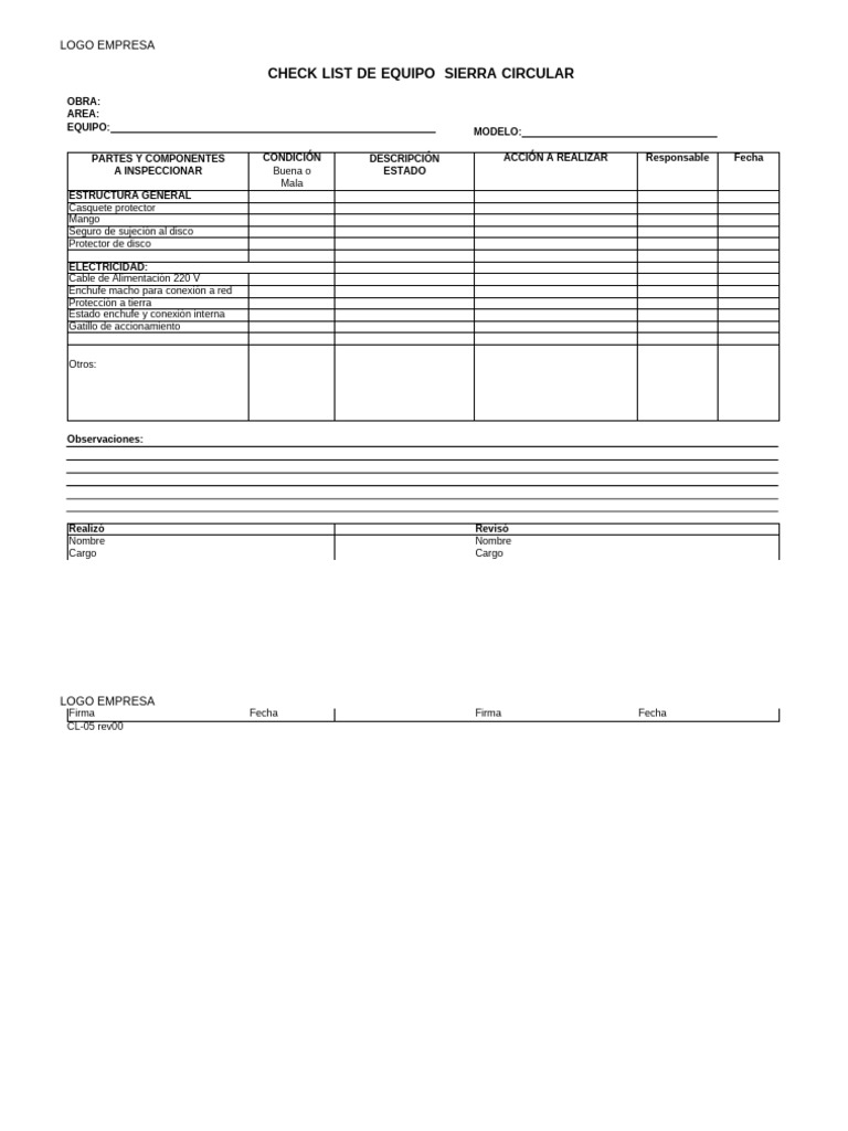 Check List Sierra Circular | PDF