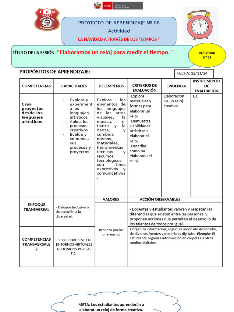 Reloj Creativo: Proyecto Artístico Escolar | PDF | Evaluación | Aprendizaje