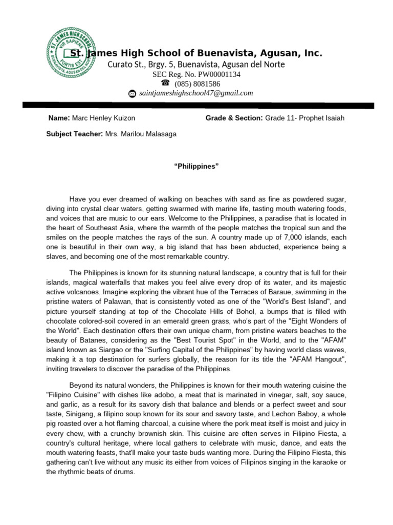 Philippines Descriptive Essay Kuizon | PDF | Cuisine | Food And Drink ...