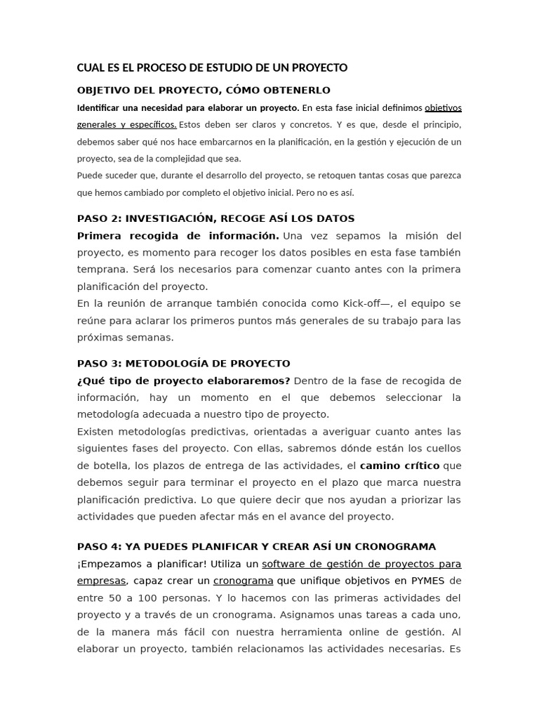 CUAL ES EL PROCESO DE ESTUDIO DE UN PROYECTO Brishit Abanto | PDF ...