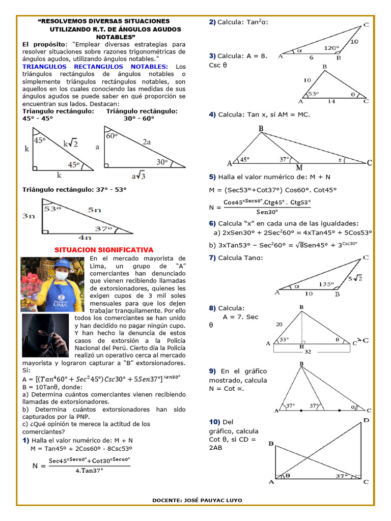 Razones Trigon. Ang. Notab. | PDF | Triángulo | Geometría Elemental