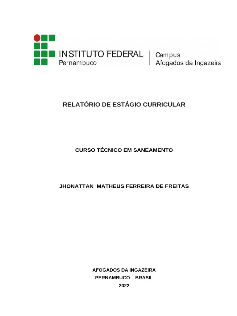 Relatório Estágio - Jhonattan Matheus - 12 12 2022 | PDF | Qualidade da ...