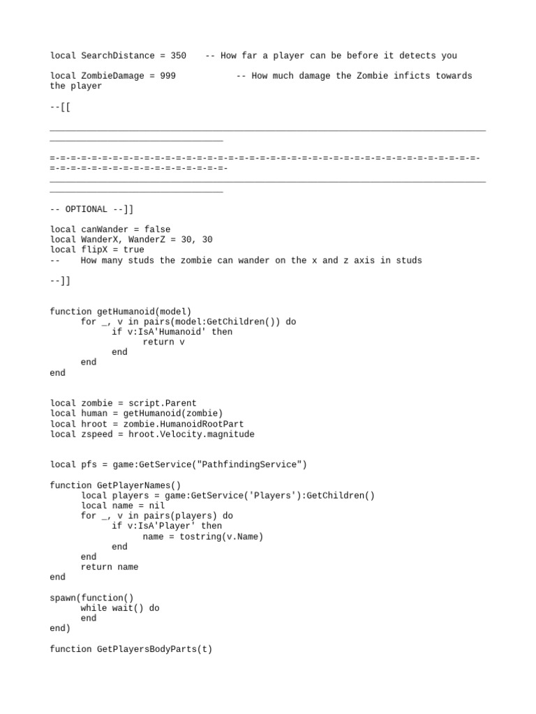 Zombie AI Behavior Script in Lua | PDF