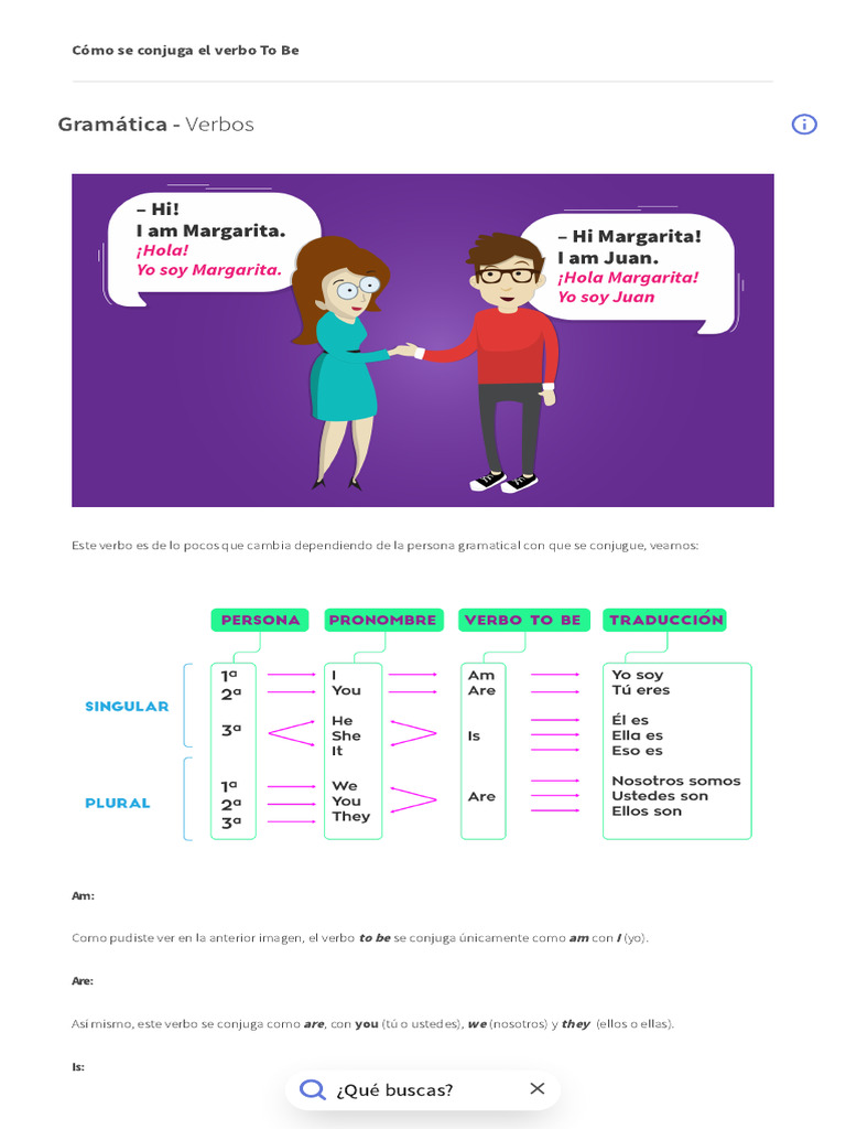Cómo Se Conjuga El Verbo To Be - Gramática - GCFGlobal Idiomas | PDF