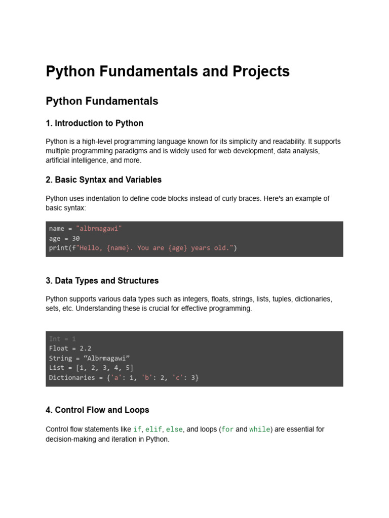 Python Fundamentals and Projects | PDF | Python (Programming Language) | Control Flow