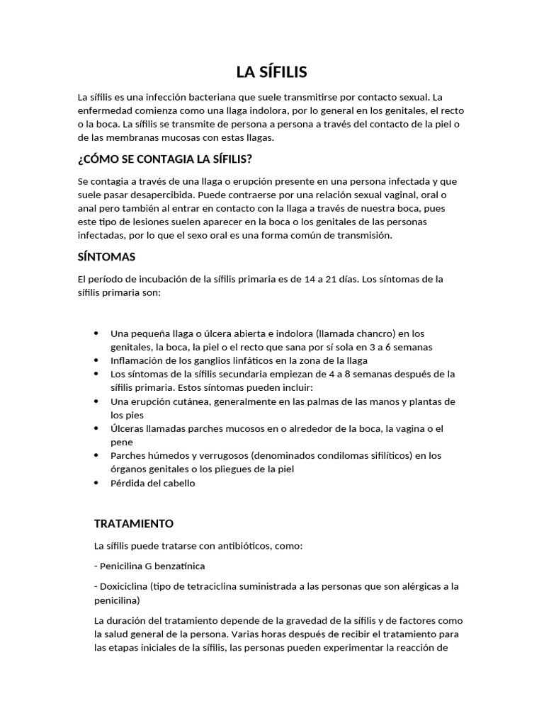 La Sífilis | PDF | Medicina | Especialidades Medicas