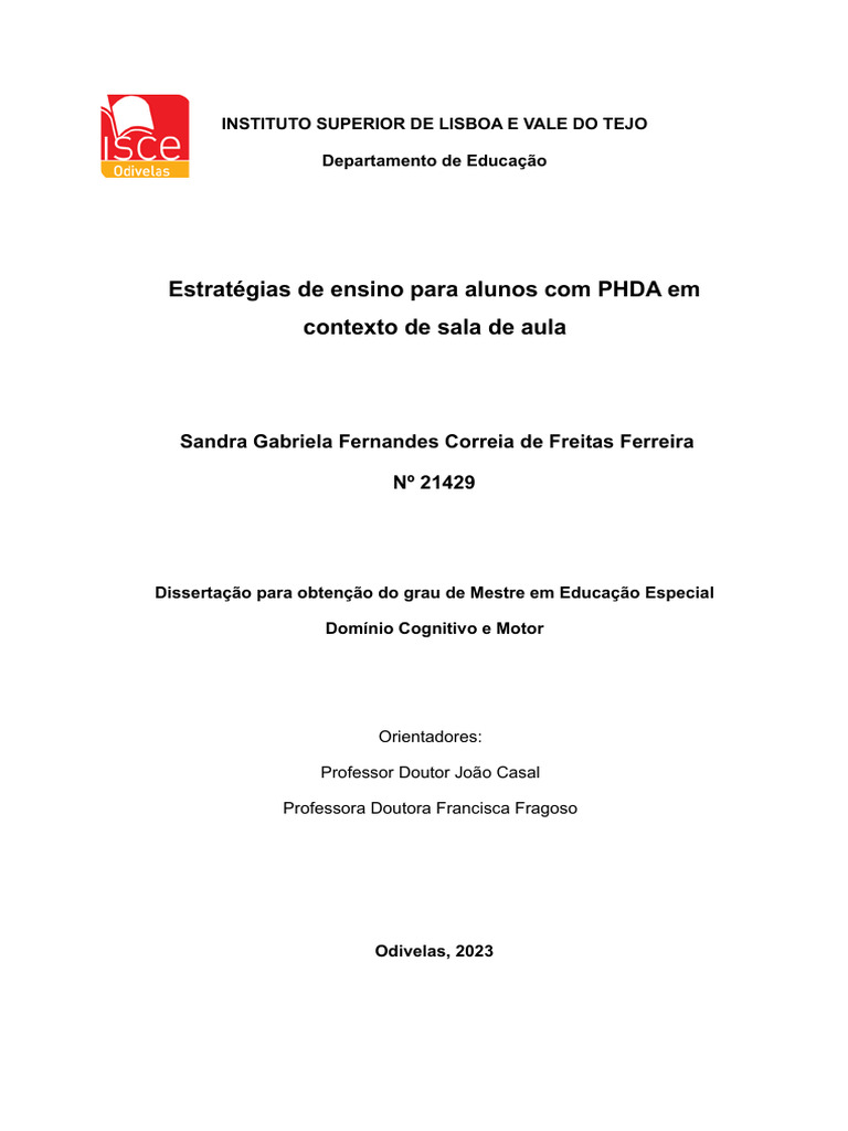 Sandra FF_Dissertacao | PDF | Transtorno de déficit de atenção e ...