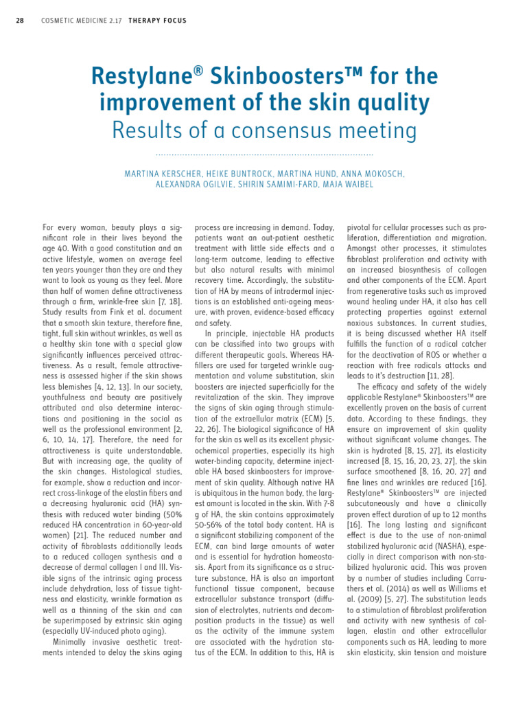 Restylane Skinboosters For The Improvement of The Skin Quality | PDF ...