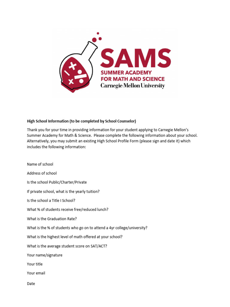 SAMS Application School Profile Form | PDF
