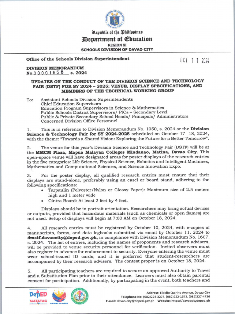 2024-DM No. 1658 - UPDATES ON THE CONDUCT OF THE DIVISION SCIENCE AND ...