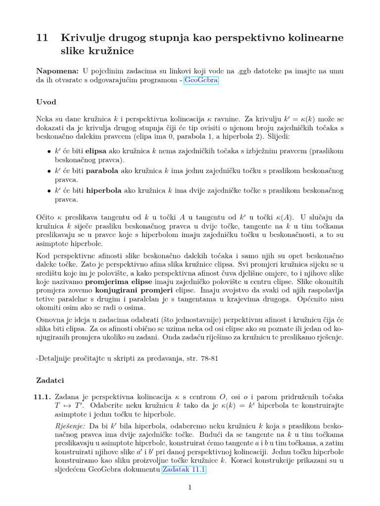 KMG Krivulje Drugog Stupnja Kao Perspektivno Kolinearne Slike Kruznice | PDF