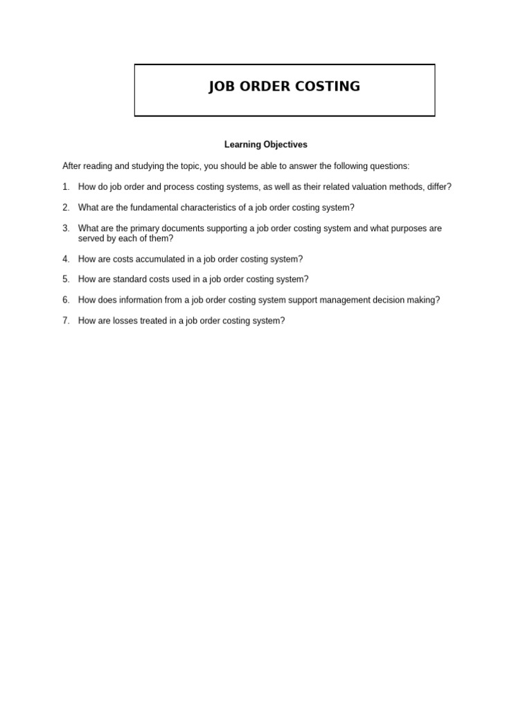 Job Order Costing System Explained | PDF | Cost Of Goods Sold | Inventory