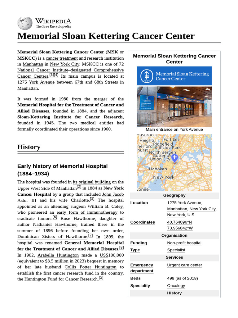 Memorial Sloan Kettering Cancer Center | PDF | Medical Specialties ...