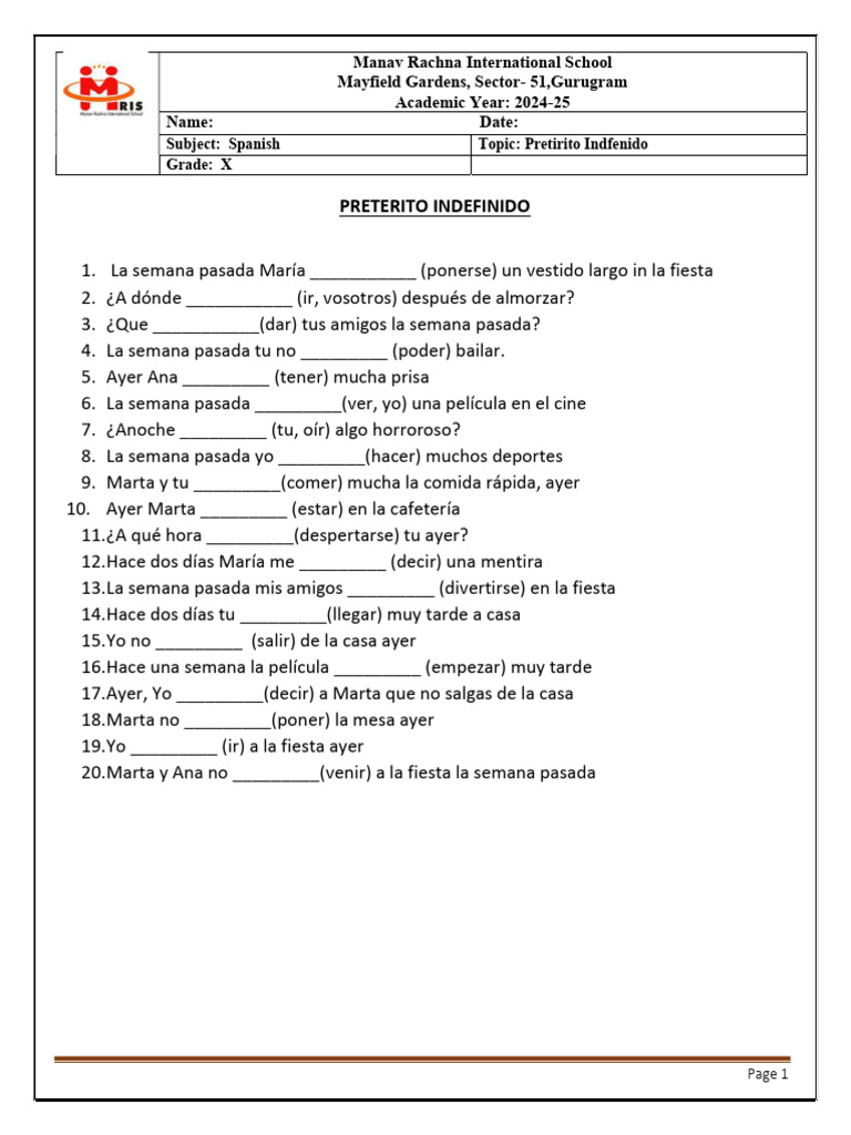 Spanish Worksheet | PDF